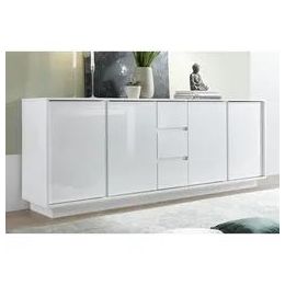 Miliboo Design-Sideboard 4-türig mit 3 Schubladen weiße Hochglanz-Lackierung B 210 cm COMO