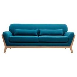 Miliboo 3-Sitzer Sofa mit Holzfüßen in Entenblau skandinavisches Design YOKO