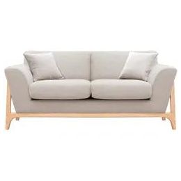 Miliboo Skandinavisches Sofa aus beigem Stoff mit Samteffekt und Eschenholz 2-Sitzer ASAKO