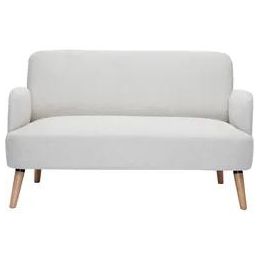 Miliboo Skandinavisches Sofa aus beigem Stoff mit Samteffekt und hellem Holz 2-Sitzer ISKO