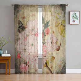 Curtain Sofa Kirschblüte Schmetterling Retro Tüll Fenster Vorhänge Wohnzimmer Organza Sheer Voile Vorhang Schlafzimmer Küche Home Decor Drapieren