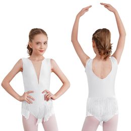 Hulija Kinder Mädchen Eiskunstlauf Body Ballett Gymnastik Latin Dance Performance Dancewear Glänzenden Strass Quaste Trikot