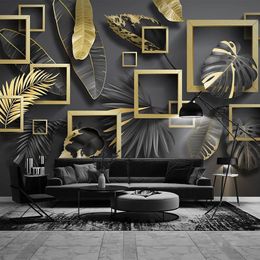 Komnni 3d Moderne Kreative Gold Blatt Wandbild 3d Stereo Geometrie Tapete Wohnzimmer Sofa Tv Hintergrund Wand Wandaufkleber