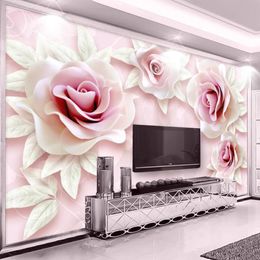 Komnni Wandtapete, 3d-Geprägte Rosa Rosenblume, Fototapete, Heimdekoration, Wohnzimmer, Sofa, Fernseher, Hintergrundbild