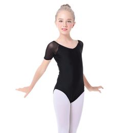 Sunnyway Kinder Mädchen Einteilige Tanz Gymnastik Trikots Elegante V-Ausschnitt U-Rücken Ballett Body Temperament Mesh Patchwork Dancewear