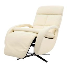 Relaxsessel MCW-L11, Design Fernsehsessel TV-Sessel Liegesessel, Liegefunktion drehbar, Voll-Leder ~ creme-wei&szlig;