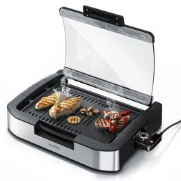 arendo Gourmet Tischgrill mit Glasabdeckung - Elektrogrill - Barbecue - f&uuml;r Steaks, W&uuml;rstchen, Fisch, Meeresfr&uuml;chte, Gem&uuml;se, Pilze u.v.m.