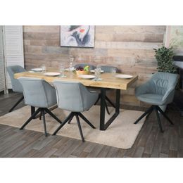 6er-Set Esszimmerstuhl MCW-K28, Küchenstuhl Polsterstuhl Stuhl mit Armlehne, drehbar, Metall ~ Stoff/Textil hellgrau