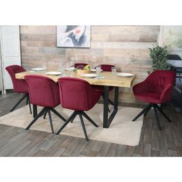 6er-Set Esszimmerstuhl MCW-K28, Küchenstuhl Polsterstuhl Stuhl mit Armlehne, drehbar, Metall ~ Stoff/Textil bordeaux