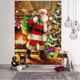 Chen Yu Xuan Weihnachten Dekorativer Wandteppich, Roter Weihnachtsmann, Weihnachtsbaum, Kamin, Kunst, Wandbehang, Zuhause, Urlaub, Wanddecke, Wandteppiche