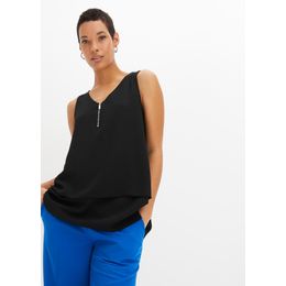 bonprix Top mit Zipper aus nachhaltige Viskose, schwarz