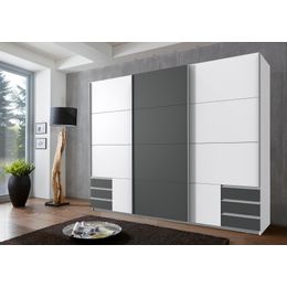 Schwebetürenschrank wimex "Emden" Schränke Gr. B/H/T: 270 cm x 210 cm x 64 cm, 3 St., weiß (weiß, graphitfarben) Mit Außenschubkästen