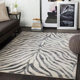 Teppich Kurzflor Wohnzimmer Boho Zebra Design Dunkelgrau und Beige 200 x 275 cm - Surya