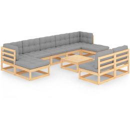 Minkurow - 10-tlg. Garten-Lounge-Set mit Kissen Massivholz Kiefer vidaXL