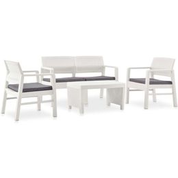 vidaXL - Garten-Lounge-Set mit Auflagen 4-tlg. Kunststoff Weiß