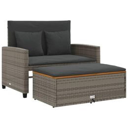 vidaXL - Gartensofa mit Kissen 2-Sitzer Grau Poly Rattan & Akazienholz