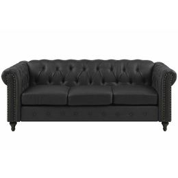 Beliani Sofa Schwarz Kunstleder 3-Sitzer Chesterfield Stil Glamourös Wohnzimmer