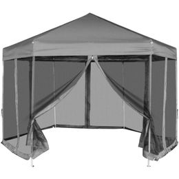 vidaXL - Hexagonal Pop-Up Zelt mit 6 Seitenwänden Grau 3,6x3,1 m