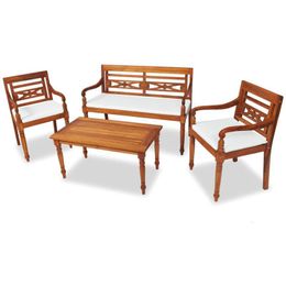 4-tlg. Garten-Lounge-Set mit Auflagen Massivholz Teak vidaXL