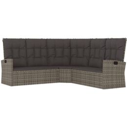 Ecksofa mit Liegefunktion und Kissen Grau Poly Rattan vidaXL