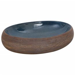 vidaXL - Aufsatzwaschbecken Braun und Blau Oval 59x40x15 cm Keramik