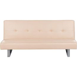 Beliani 3-Sitzer Sofa Beige Kunstleder Gesteppt Lederoptik mit Schlaffunktion Kufengestell Silber Ohne Armlehnen Modern Wohnzimmer Schlafsofa