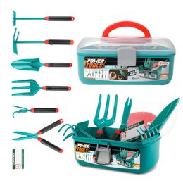 Toi-Toys 68201A - POWER TOOLS - Gartenwerkzeugset (7-teilig) im Werkzeugkoffer Garten Kinderspielzeug