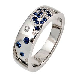 Diamantring Jobo Fingerringe Gr. 54, SI = kleine Einschlüsse, Weißgold 585-Diamanten, weiß (weißgold 585) Damen 585 Weißgold mit Safir und 13 Diamanten