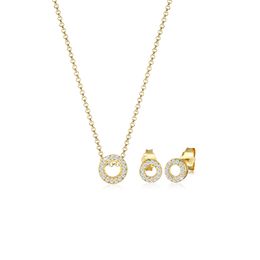 Schmuckset Elli DIAMONDS "Kette Ohrstecker Diamant(0.215 ct.)375 Gelbgold" Schmuck-Sets Gr. OneSize, goldfarben (gold, weiß) Damen