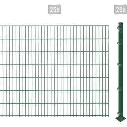 Arvotec Doppelstabmattenzaun "ESSENTIAL 143 zum Aufschrauben" Zaunelemente Zaunhöhe 143 cm, Zaunlänge 2 - 60 m Gr. H/L: 143cm x 50 m, Pfosten: 26 St., grün (dunkelgrün)