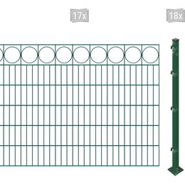 Arvotec Doppelstabmattenzaun "ESSENTIAL 120 zum Aufschrauben "Ring" mit Zierleiste" Zaunelemente Zaunhöhe 120 cm, Zaunlänge 2 - 60 m Gr. H/L: 120cm x 34 m, Pfosten: 18 St., grün (dunkelgrün)