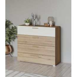 Schubkastenkommode Home Affaire "Bitry, Breite 100 cm, Sideboard mit Schubladen, viel Stauraum" Sideboards Gr. B/H/T: 100 cm x 91,5 cm x 40,5 cm, 4 St., beige (wildeiche, wildeiche, beige) Mehrzweckschrank fühlbare Struktur, Holzoptik