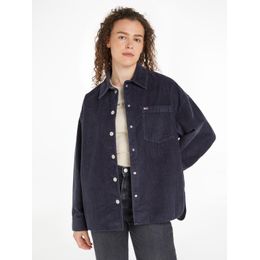 Hemdbluse Tommy Jeans "TJW WASHED CORD OVERSHIRT EXT" Gr. L (40), blau (dark night navy) Damen Blusen aus Cord, modisches Overshirt