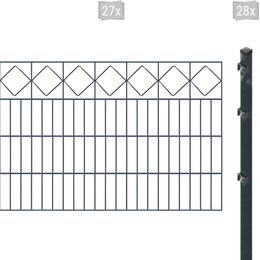 Arvotec Doppelstabmattenzaun "ESSENTIAL 80 zum Einbetonieren "Karo" mit Zierleiste" Zaunelemente Zaunhöhe 80 cm, Zaunlänge 2 - 60 m Gr. H/L: 80cm x 54 m, Pfosten: 28 St., grau (anthrazit)