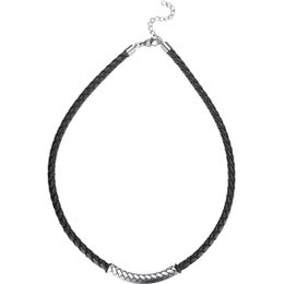 Lederband Firetti "Schmuck Geschenk Edelstahl Leder Halsschmuck Halskette Loobstprägung" Halsketten Gr. Edelstahl-Leder-Kautschuk, Länge: 50 cm, schwarz (edelstahlfarben, schwarz) Damen