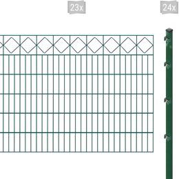 Arvotec Doppelstabmattenzaun "ESSENTIAL 120 zum Einbetonieren "Karo" mit Zierleiste" Zaunelemente Zaunhöhe 120 cm, Zaunlänge 2 - 60 m Gr. H/L: 120cm x 46 m, Pfosten: 24 St., grün (dunkelgrün)