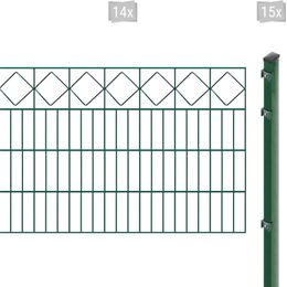 Arvotec Doppelstabmattenzaun "EXCLUSIVE 80 zum Einbetonieren "Karo" mit Zierleiste" Zaunelemente Zaunhöhe 80 cm, Zaunlänge 2 - 60 m Gr. H/L: 80cm x 28 m, Pfosten: 15 St., grün (dunkelgrün)