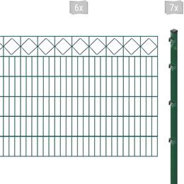 Arvotec Doppelstabmattenzaun "ESSENTIAL 120 zum Einbetonieren "Karo" mit Zierleiste" Zaunelemente Zaunhöhe 120 cm, Zaunlänge 2 - 60 m Gr. H/L: 120cm x 12 m, Pfosten: 7 St., grün (dunkelgrün)