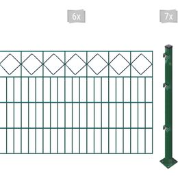 Arvotec Doppelstabmattenzaun "ESSENTIAL 80 zum Aufschrauben "Karo" mit Zierleiste" Zaunelemente Zaunhöhe 80 cm, Zaunlänge 2 - 60 m Gr. H/L: 80cm x 12 m, Pfosten: 7 St., grün (dunkelgrün)