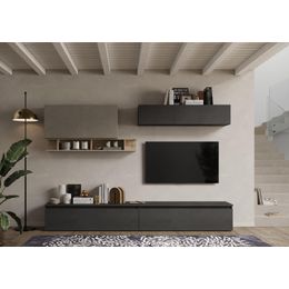 Wohnwand Inosign "INFINITY, 6tlg. Breite 276 cm, Höhe variabel, Schrankwand, Anbauwand", braun (lehmfarben (argilla), eiche cadiz nb, lava), B:276cm H:200cm T:40cm, Holzwerkstoff, Kastenmöbel-Sets, (2x Lowboard, Hängeschrank, 2x Hängewürfel, Wandregal)