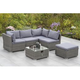 Garten-Essgruppe Merxx "Malaga" Sitzmöbel-Sets Gr. B/H/T: 185 cm x 62 cm x 195 cm, Eckset mit hvst. Tisch, grau (grau, hellgrau) Eckset mit höhenverstellbarem Tisch