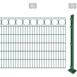 Arvotec Doppelstabmattenzaun "EASY 120 zum Aufschrauben "Ring" mit Zierleiste" Zaunelemente Zaunhöhe 120 cm, Zaunlänge 2 - 60 m Gr. H/L: 120 cm x 12 m, Pfosten: 7 St., grün (dunkelgrün) Zaunelemente