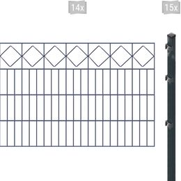 Arvotec Doppelstabmattenzaun "ESSENTIAL 80 zum Einbetonieren "Karo" mit Zierleiste" Zaunelemente Zaunhöhe 80 cm, Zaunlänge 2 - 60 m Gr. H/L: 80cm x 28 m, Pfosten: 15 St., grau (anthrazit)