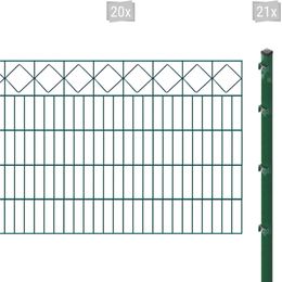 Arvotec Doppelstabmattenzaun "ESSENTIAL 100 zum Einbetonieren "Karo" mit Zierleiste" Zaunelemente Zaunhöhe 100 cm, Zaunlänge 2 - 60 m Gr. H/L: 100cm x 40 m, Pfosten: 2, grün (dunkelgrün)