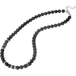 Perlenkette Kingka "Schmuck Geschenk Edelstahl Halsschmuck Halskette, OLN-682SBK-AGTQ" Halsketten Gr. Edelstahl-Perlen, Länge: 55 cm, schwarz (edelstahlfarben, schwarz,schwarz, grau) Damen mit Obsidian - Muschelperle