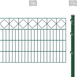 Arvotec Doppelstabmattenzaun "ESSENTIAL 80 zum Einbetonieren "Karo" mit Zierleiste" Zaunelemente Zaunhöhe 80 cm, Zaunlänge 2 - 60 m Gr. H/L: 80cm x 32 m, Pfosten: 17 St., grün (dunkelgrün)