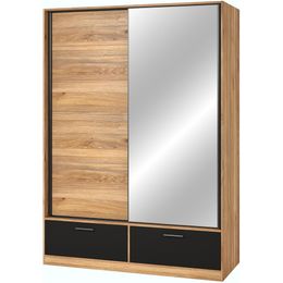 Schwebetürenschrank Inosign "Faweza,Breite 200 cm, Wäscheschrank incl. kompletter Innenausstattung" Schränke Gr. B/H/T: 150cm x 209cm x 60,5cm, beige (eiche mauvella, schwarz) Schiebetürenschrank mit Schubladen, Kleiderschrank, Spiegeltür