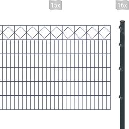 Arvotec Doppelstabmattenzaun "ESSENTIAL 120 zum Einbetonieren "Karo" mit Zierleiste" Zaunelemente Zaunhöhe 120 cm, Zaunlänge 2 - 60 m Gr. H/L: 120cm x 30 m, Pfosten: 16 St., grau (anthrazit)