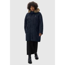 Winterjacke Ragwear "Tawny" Gr. XXL (44), blau (dunkelblau), Damen, Außenmaterial: 65% Polyester, 35% Baumwolle, Innenfutter: 100% Polyester, Wattierung: 100% Polyester, Jacken, stylischer Winterparka mit großer Kapuze und Kunstfellkragen