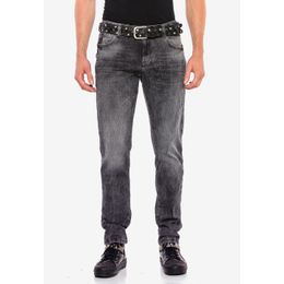 Cipo & Baxx Slim-fit-Jeans CIPO & BAXX Gr. 31, Länge 32, grau Herren Jeans mit Gitter-Musterung in Straight Fİt